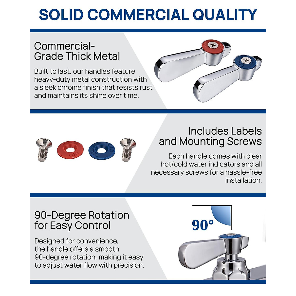 Sepaitek Commercial Faucet Handle Replacement Kitchen Sink Faucet Handles 3-inch Hot/Cold Replacement Kit, Suitable for Commercial Kitchen Faucet