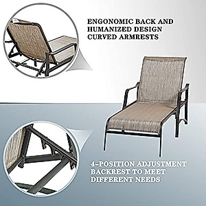 Festival Depot 3Pcs Outdoor Lounge Chair Set of 2 Patio Chaises with Adjustable Backrest in 4 Reclining Levels and Bistro Table Metal Furniture for Poolside, Gray