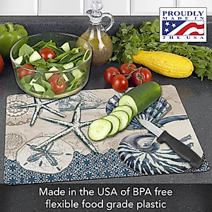 Cut N' Funnel Tide Pool Shells Designer Flexible Plastic Cutting Board Mat, 15" x 11.5", Made in the USA, Decorative, Flexible, Easy to Clean