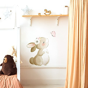 fanquare Cute Bunny Wall Decals Rabbit Kiss Butterfly Wall Stickers Peel and Stick Wall Decor for Kids Girls Bedroom Living Room Decor