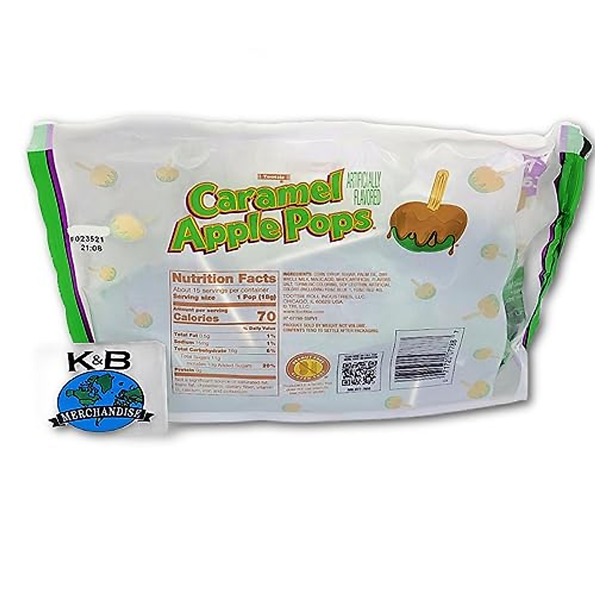 Tootsie Caramel Apple Pops - Green Apple Lollipop Candy (Two Packs 18.8 ounces in total) Individually Wrapped Hard Candy- Gluten-Free & Peanut-Free Each order is bundled with a sturdy K&B Merchandise box