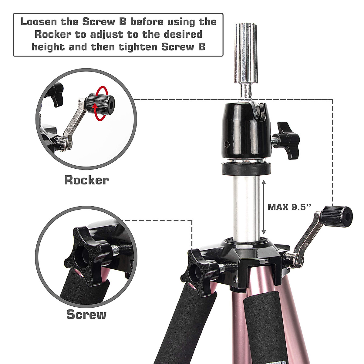 GEX 63" Heavy Duty Mannequin Tripod Stand Wig Stand for Wig Mannequin Head Training Doll Manikin Head for Cosmetology Hairdressing with Travel Bag (Rose Gold(Version 2.0))