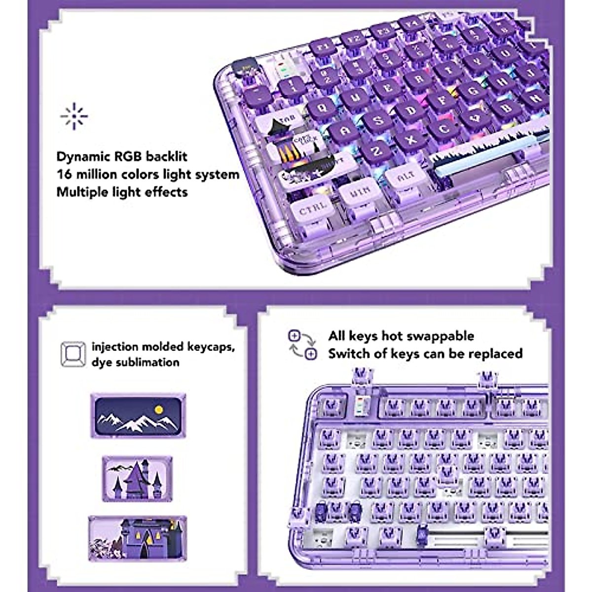 Mechanical Keyboard, 80 Keys Triple Modes Gasket Structure Transparent Case Hot Swapable Mechanical Gaming Keyboard,for Gaming Studying