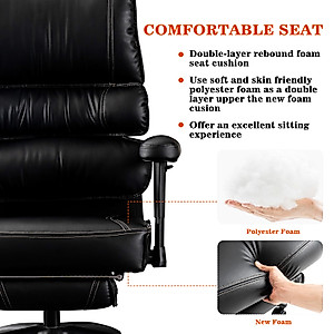 MO MAEK Office Chair, Big High Back PU Leather Chair, Executive Office Chair, Ergonomic Office Chair with Foot Rest, Office Chair 400LBS, Black Office Chair