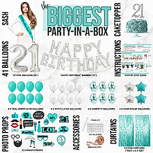Sweet 16 Party Decorations, Sweet 16 Gifts For Girls, Sweet 16 Birthday Decorations, Sweet 16 Sash, 16 Balloon Numbers, Sweet 16 Cake Topper, Sweet 16 Banners Photo Booth Props Teal Green White - 70PK