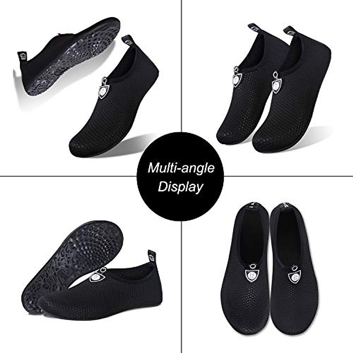 WateLves Water Shoes for Womens Mens Barefoot Quick-Dry Aqua Socks for Beach Swim Surf Yoga Exercise New Translucent Color Soles (Dots-Black, 38/39)