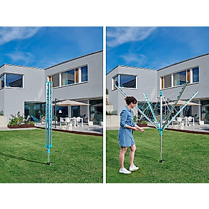 Leifheit Linomatic 500 Easy Dryer 50m Retract to Stay Clean, All Rust-Free Aluminium, 3.28m Turning Diameter, Longest Length 2.03m Pull-Open, Rotary Clothes line Airer, Turquoise, Large