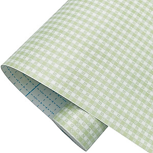 Yifasy 19.7 Feet Roll Green Plaid Shelf Liner Peel and Stick Furniture Shelving Paper Vinyl Wallpaper Cabinet Sticker (M-236.2x17.7 Inch)