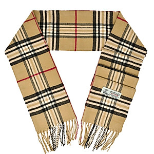Glory Max Unisex Classic Tartan Plaid Winter Scarf Soft Cashmere Feel 72"x12" (Beige)