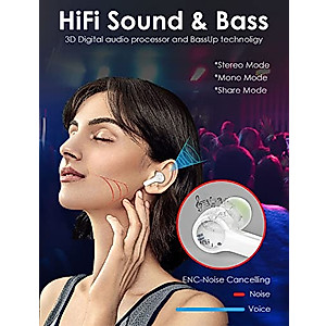 [Pearl White] Bluetooth Earbuds XLeader Pro Smart Touch Wireless Earphones with HiFi Bass USB-C Charging Case Mic 48H Playtime 6 pairs Ear Tips and Pouch Headphones for iPhone Sports Girl Working Gift