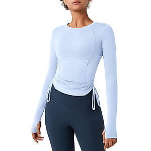 Almaree Workout Tops for Women Long Sleeve Womens Workout Tops Athletic Shirts Women S Light Blue