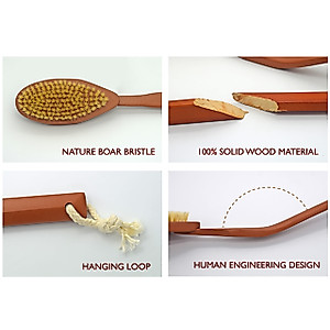 UTRAX 20'' Long Detachable Wooden Bath Brush with Curved Reach Handle Hanging Wood Shower Brush with Boar-Bristle
