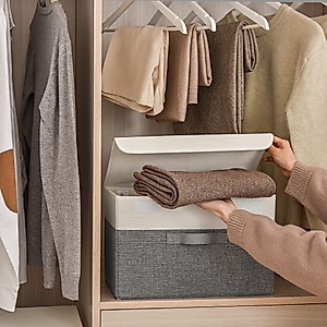 GRANNY SAYS Fabric Storage Boxes, Large Storage Bins with Lids, Toy Storage Organizer, Closet Storage Baskets for Shelves Organizing Bookcase Entryway Wardrobe, White/Gray, 2-Pack