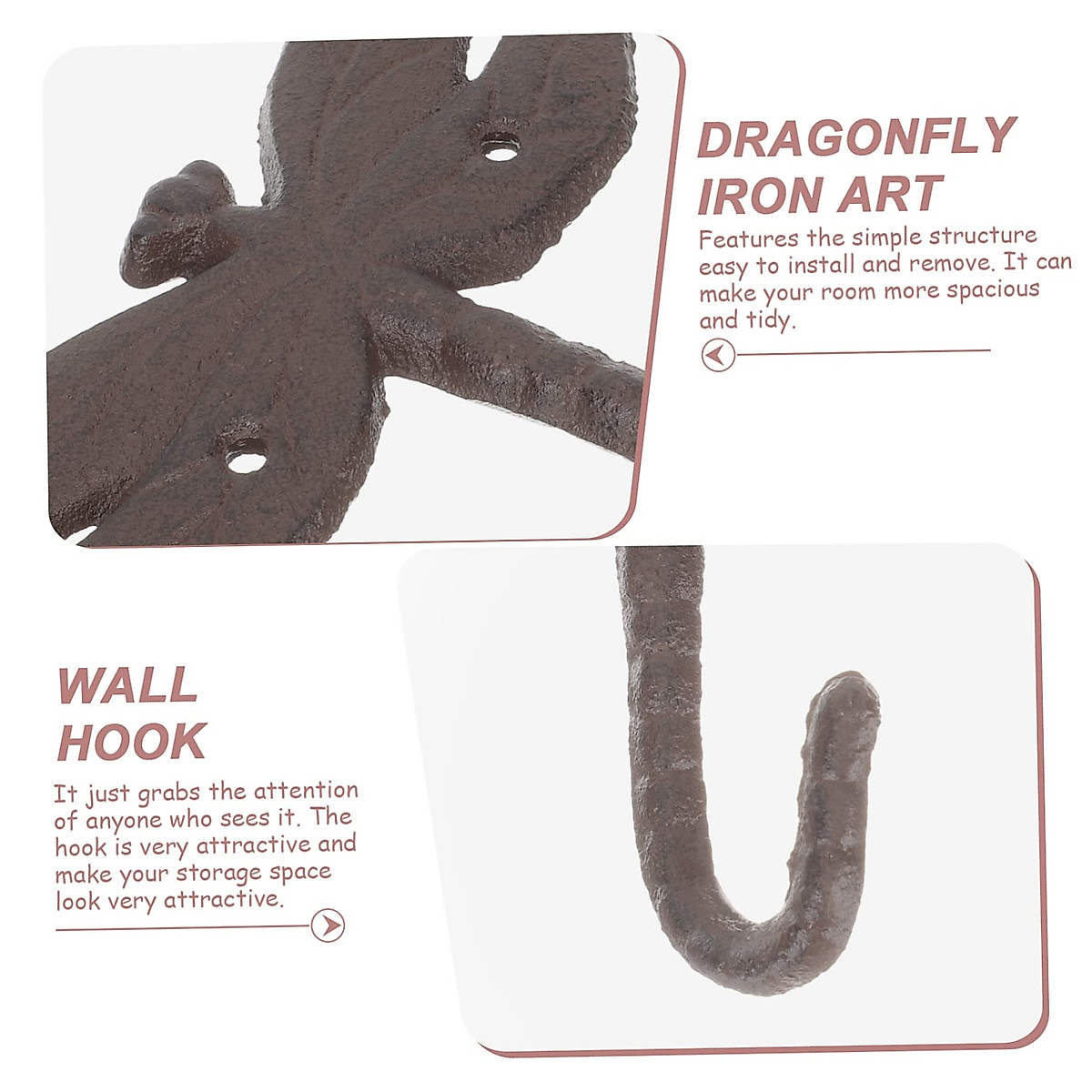 Zerodeko Sturdy Iron Material Coat Hanger Wall Mount Dragonfly Key Decor Clothes Hook