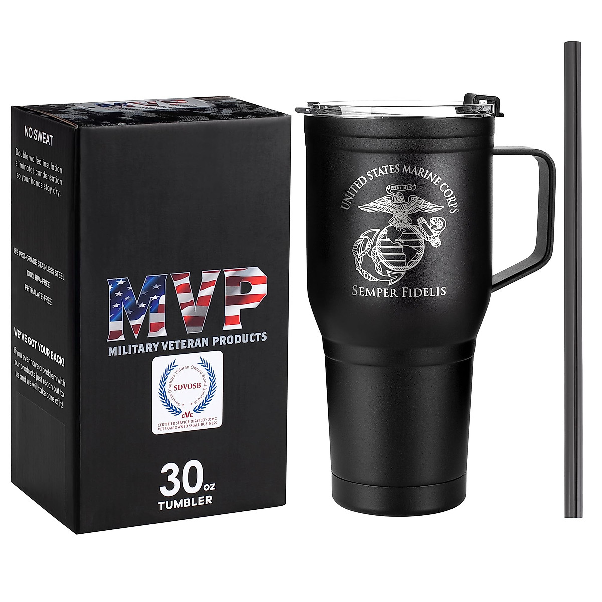 Military Veteran Products 30 oz USMC Coffee Tumbler with Handle- Double Wall Vacuum Insulated Stainless Steel Marine Corps Tumbler Travel Mug – USMC Vet Owned Business