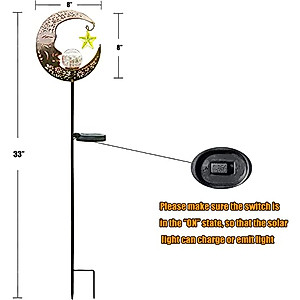 Hapjoy Solar Lights Outdoor Garden Decor Solar Moon Lantern for Patio,Lawn or Pathway Moon Decorations Crackle Glass Globe Stake Metal Lights Waterproof Warm LED Garden Gifts (Bronze)