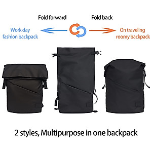 COTS Travel Laptop Backpack, Business Backpack for Men & Women Water Resistant Roll Top College School Casual Daypack Fit 15.6" Notebook (Black)