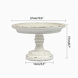 Rustic White Wood Pedestal Tray Stand for Table Decoration,Round Distressed Finished Cake Stand Dessert Table Display,Farmhouse Cake Stand Candle Holder Perfect for Weddings,Birthdays