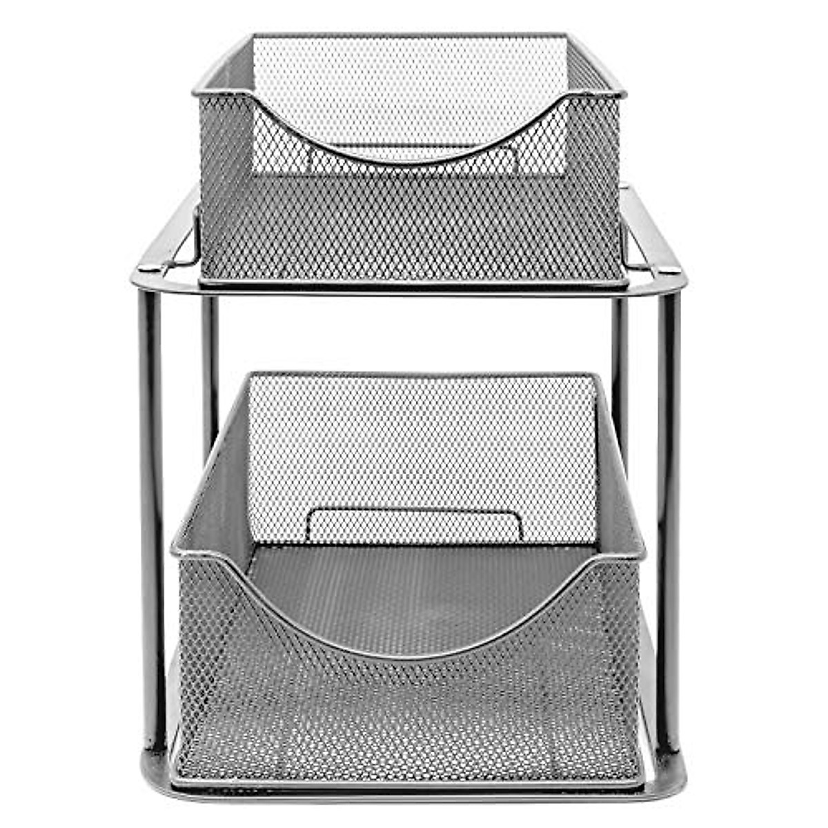 Sorbus 2 Tier Under The Sink Organizer Baskets with Mesh Sliding Drawers —Ideal for Cabinet, Countertop, Pantry, and Desktop, for Bathroom, Kitchen, Office, etc.—Made of Steel (Silver)