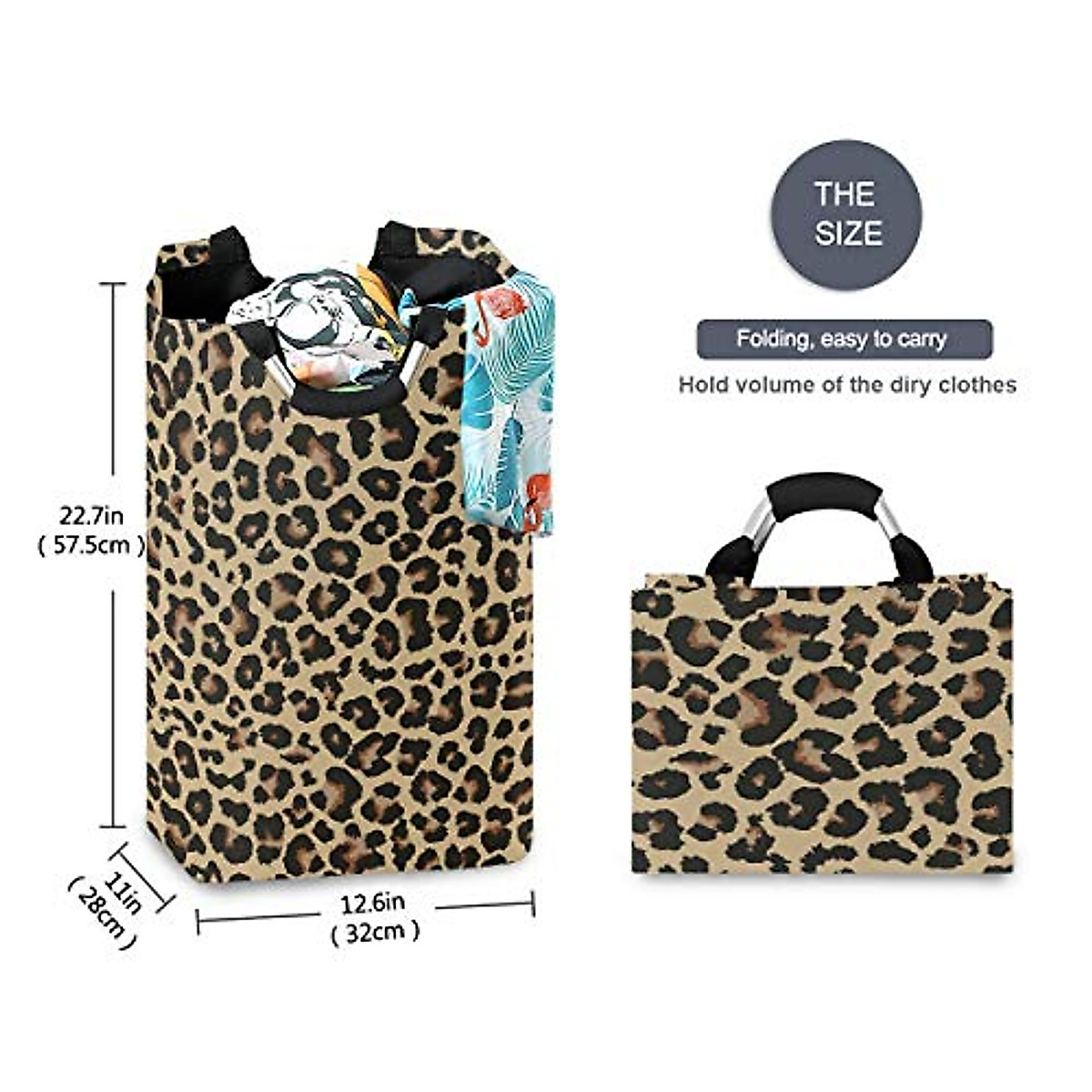 OREZI Cheetah Leopard Print Animal Skin Laudry Basket,Waterproof and Foldable Laundry Hamper for Storage Dirty Clothes Toys in Bedroom, Bathroom Dorm Room