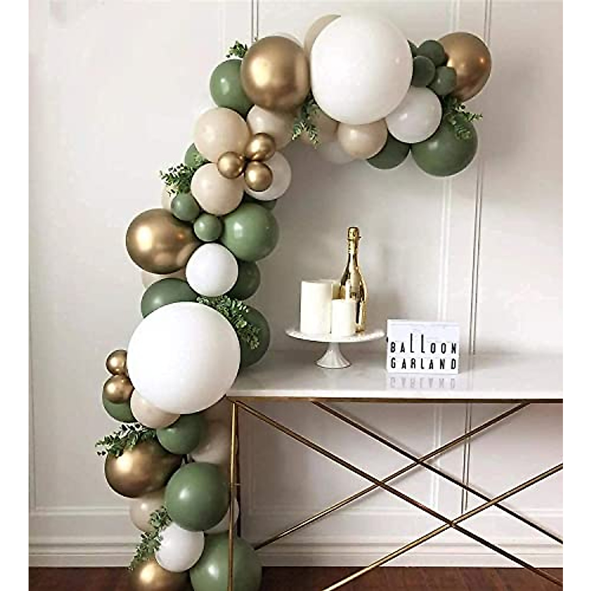 Sage Green Balloon Garland Arch Kit 79PCS Olive Green Peach White Gold Balloons for Forest Safari Jungle Tropical Theme Decorations Baby Bridal Shower Birthday Party