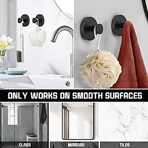 BCXYDQVQ Suction Cup Hooks for Shower, Bathroom, Hanging Towels, Robe, Loofah, Mounting on Glass Shower Doors, Bath Robe Hook Holder for Hanging up to 20 lbs,Tile, Mirrors, Matte Black, 2 Pack