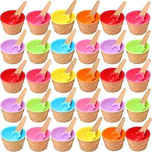 32 Pack Reusable Plastic Ice Cream Bowls and Spoons 8 Candy Colors Ice Cream Cups Summer Ice Cream Party Decorations Ice Cream Party Favors Ice Cream Party Supplies for Yogurt Pudding DIY Baking