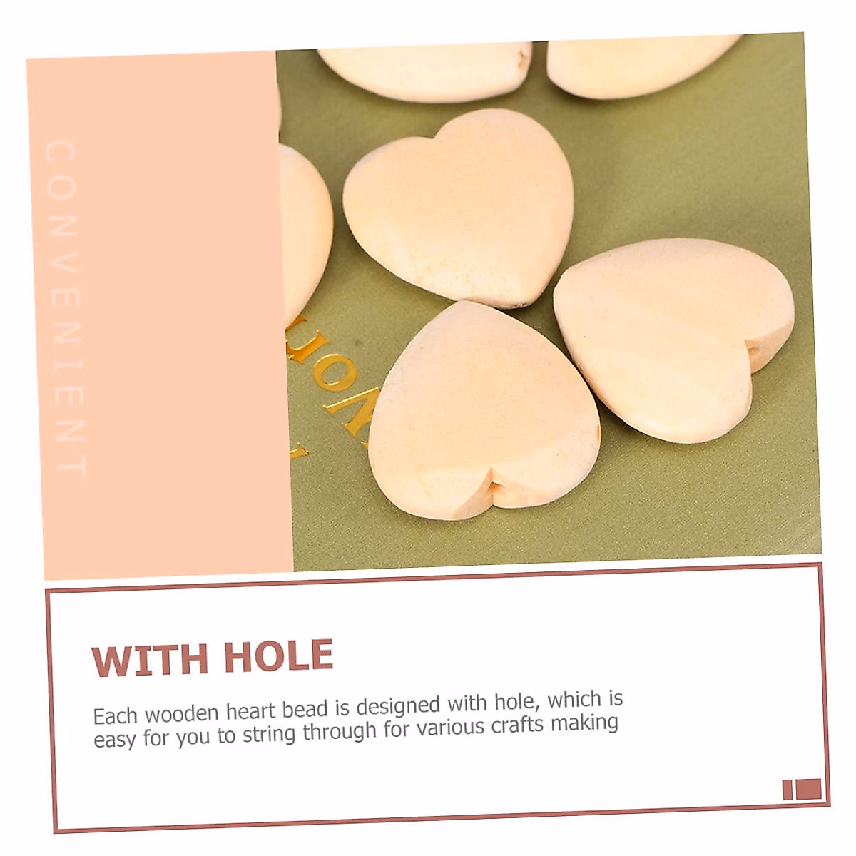 SHOWERORO 50pcs Wood Heart Beads Decoration Heart Shape DIY Bracelet Beads Valentine's Day Craft Materials