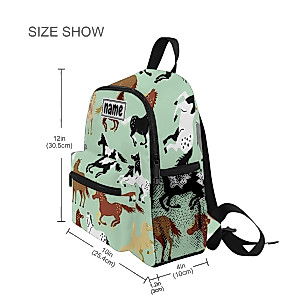 Glaphy Custom Kid's Name Backpack, Horse Animals Toddler Backpack for Daycare Travel, Personalized Name Preschool Bookbags for Boys Girls