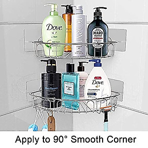 Orimade 2-Pack Rectangle Shower Caddy Bundle with 2-Pack Corner Shower Caddy, No Drilling, Stainless Steel