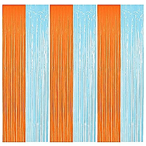 Blue Orange Fringe Curtains Photo Backdrop for Graduation Birthday Baby Shower Party Decor (3 Pack)