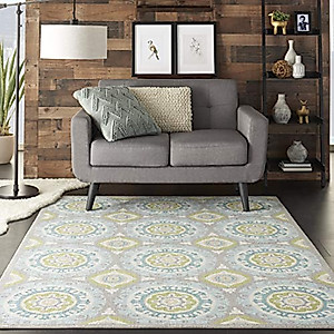 Waverly Sun N' Shade Indoor/Outdoor Jade 5'3" x 7'5" Area-Rug, Easy washing, Non Shedding, Bed Room, Living Room, Dining Room, Backyard, Deck, Patio (5x7)