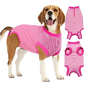 Wabdhally Dog Surgery Recovery Suit,Surgical Suit for Large Female Spay,Soft Combed Cotton,Rose Striped Zipper Onesie XL