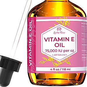 Vitamin E Oil by Leven Rose 75,000 IU per oz 100% Natural, Organic, Pure Vitamin E Oil for Skin, Face, Hair, Nails, and Scars, 4 oz