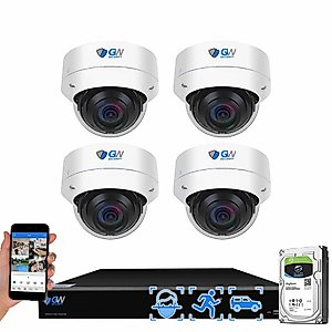 GW Security 8 Channel NVR UltraHD 4K 8MP Face/Human/Vehicle Detection PoE Security Camera System with 4 x 4K 8MP IP Microphone Smart AI Dome Camera, 100ft Night Vision, Outdoor Indoor Cameras