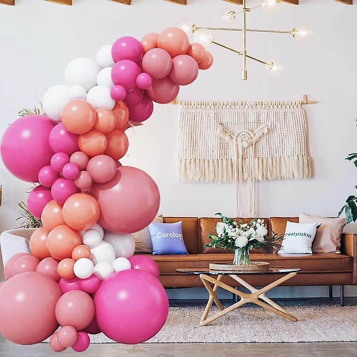Pink Balloons Garland Arch Kit, 136PCS Pink Peach Balloon Birthday Party Decorations for Baby Shower Princess Theme Wedding Party Supplies