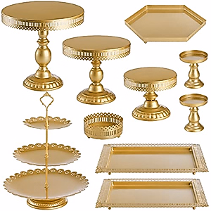Hedume Set of 10 Cake Stand, Metal Cupcake Stand Set with Multiple Combination Styles, Dessert Plate Cake Serving Tray Candy Fruit Display Tower for Wedding, Birthday Party, Baby Shower, Anniversary