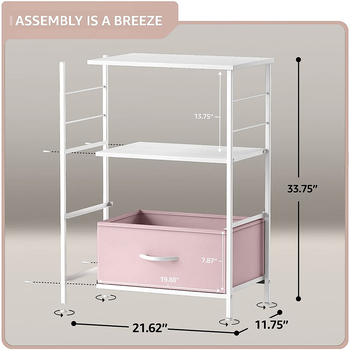 Sorbus 2 Drawer Shelf Storage Nightstand - Kids Bedside Furniture End Table Night Stand with Steel Frame Wood Top & Easy Pull Fabric Bins, Dresser & Chest for Home Bedroom Accessories Office & College