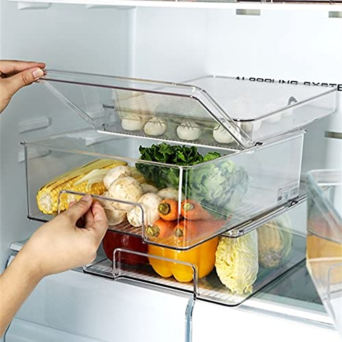 Freezer Containers Food Storage Containers Fridge Containers Plastic Organization Storage Bin for Fridge, Freezer, Pantry, Kitchen- Organizer for Fruit, Yogurt, Snacks, Pasta, set of 2
