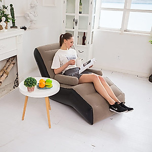 PLKO Inflatable Chaise with Household air Pump，Lounger Sofa for Indoor Living Room Bedroom, Outdoor Travel Camping Picnic,Brown