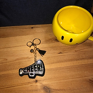 Popfizzy Bling Cheer Keychain for Girls and Women, Rhinestone Cheer Bag Charm, Cheerleader Gifts, Cheerleading Megaphone Backpack Key Chain