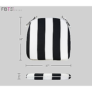 FBTS Prime Outdoor Seat Cushions Set of 2 Patio Chair Cushions with Ties 16x17 Inch Black Stripe U-Shape Chair Pads for Outdoor Patio Furniture Garden Home Office