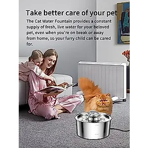 Cat Water Fountain,Stainless Steel 3.2L Automatic Circulating Pet Water Fountain,Ultra-Quiet Pump with LED Light,Dishwasher Safe,Suitable for Puppy and Cat Fountain (Cat Fountain 3.2L)