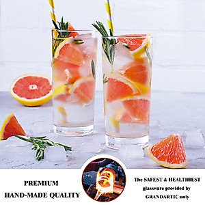 GRANDARTIC Crystal Drinking Glasses, 15.5oz/460ML Crystal Highball Glasses Set of 6, LEAD-FREE Heavy Base Tall Glassware, Brilliant Clarity Drinking Glasses for Water, Juice