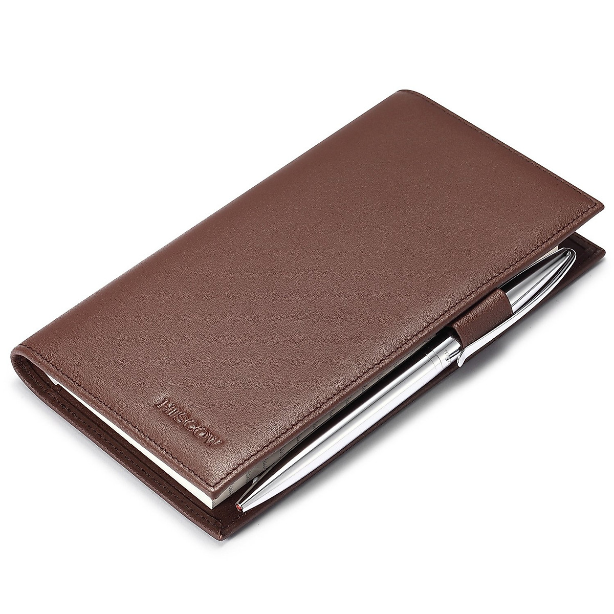 HISCOW Soft Leather Checkbook Cover & Card Holder with Divider - Italian Calfskin (Brown)
