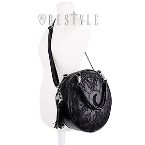 Restyle Henna Wicca Symbols Round Handbag Gothic Moon Faux Leather Shoulder Bag