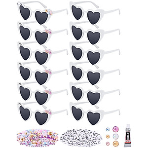 Xuhal 13 Pairs Valentines Day Heart Party Sunglass Bulk Bachelorette Glasses with DIY Letter Bead Pearl for Wedding Party(White)