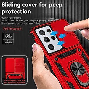 Hitaoyou Samsung Galaxy S21 Ultra Case, Galaxy S21 Ultra Case with Camera Cover & Kickstand Military Grade Shockproof Heavy Duty Protective Case for Galaxy S21 Ultra Red