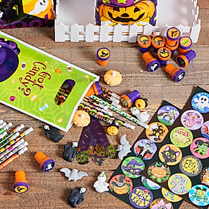 JOYIN 144 Pieces 24 Pack Assorted Halloween Themed Stationery Kids Gift Set Trick Treat Price Party Favor Toy Including Halloween Pencils, Rulers, Stickers, Stamps and Erasers in Trick or Treat Bags