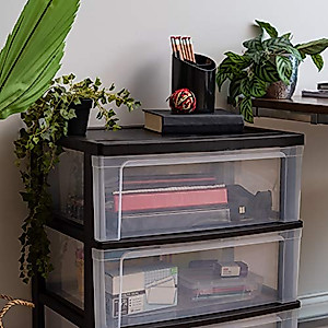 IRIS USA Plastic 3 Drawer Wide Storage Drawer Cart with 4 Caster Wheels for Home, Closet, Bedroom, Bathroom, Office, Laundry, Kitchen, Craft Room, Nursery and School Dorm, Black, Set of 1